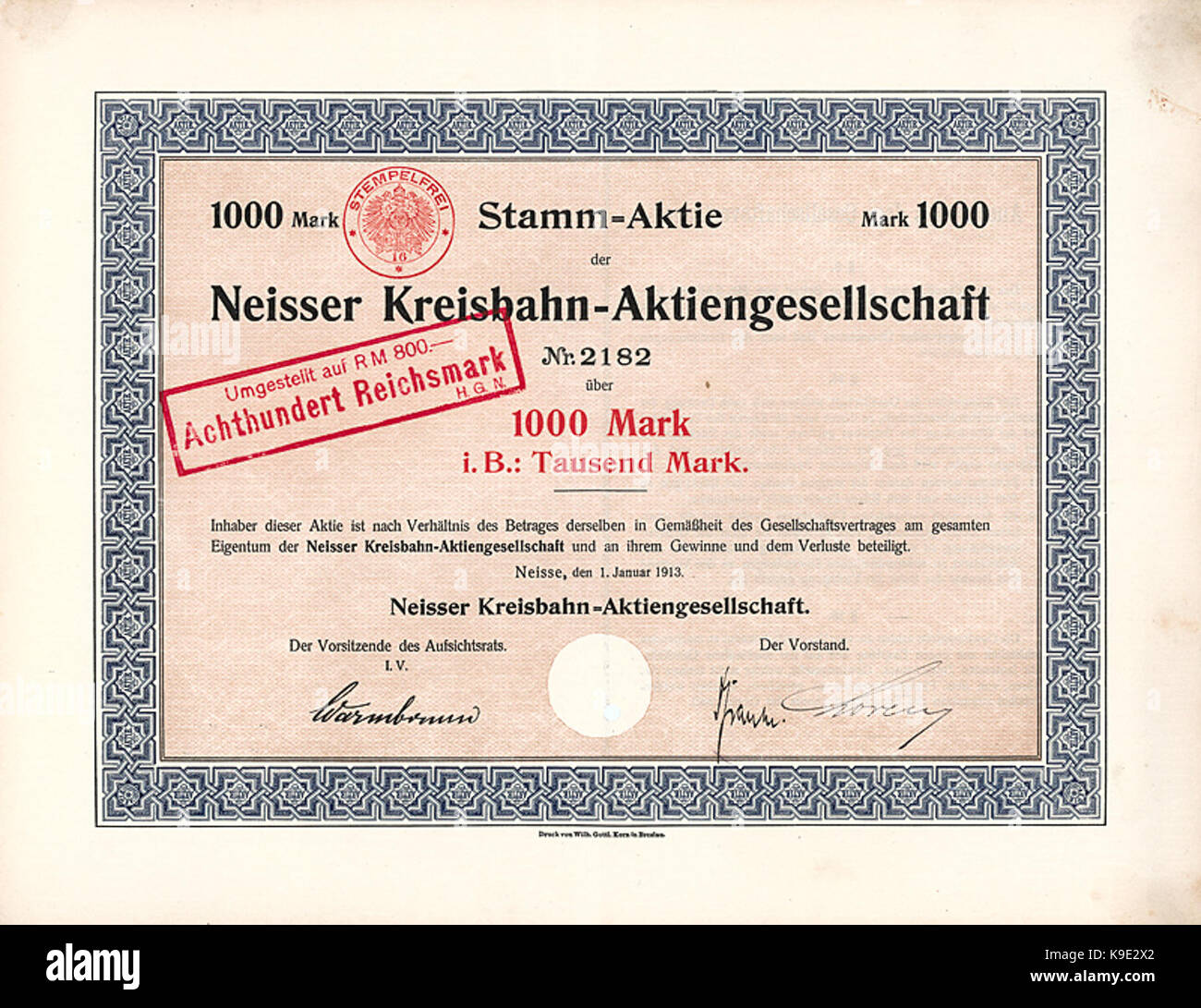 This 1913 banknote issued by Neisser Kreisbahn AG is a historical piece ...