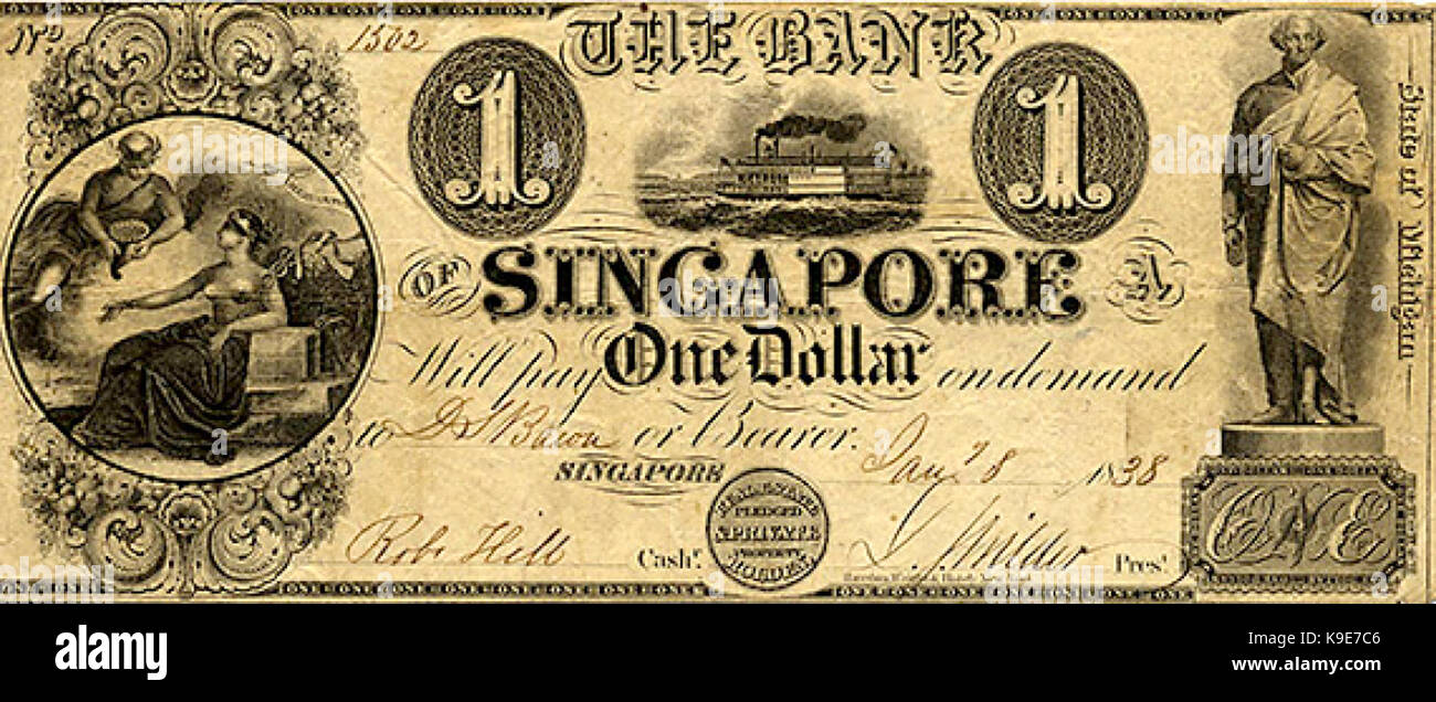 One Dollar note from Singapore, Michigan Stock Photo - Alamy