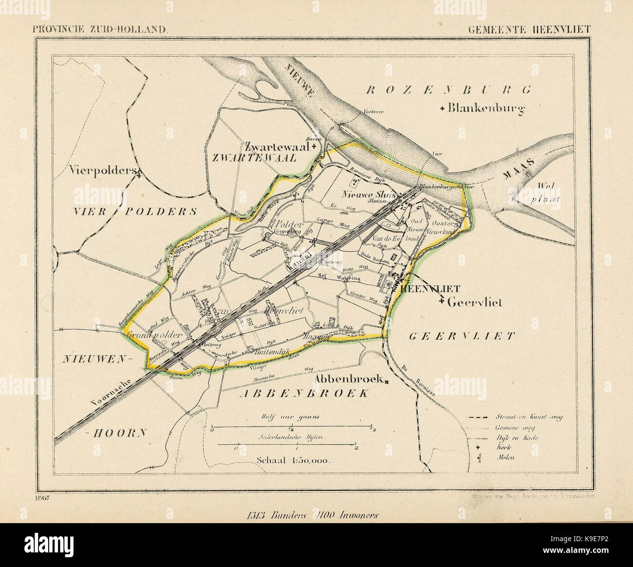 Netherlands, Heenvliet, map of 1867 Stock Photo - Alamy