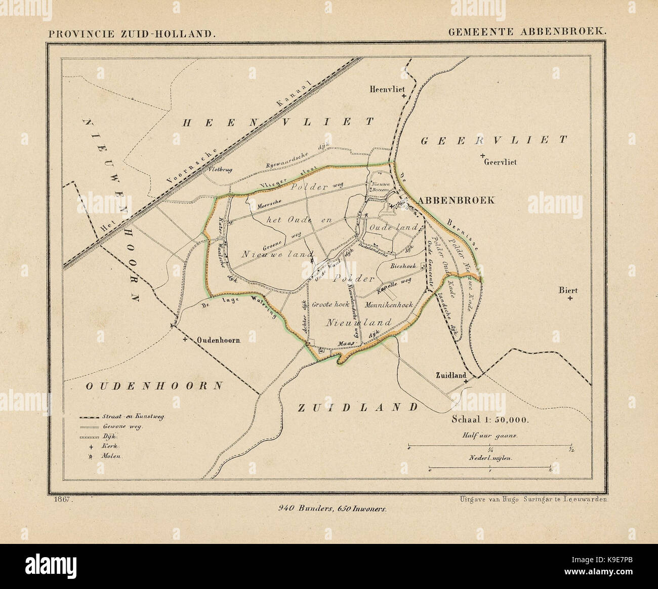Netherlands, Abbenbroek, map of 1867 Stock Photo - Alamy