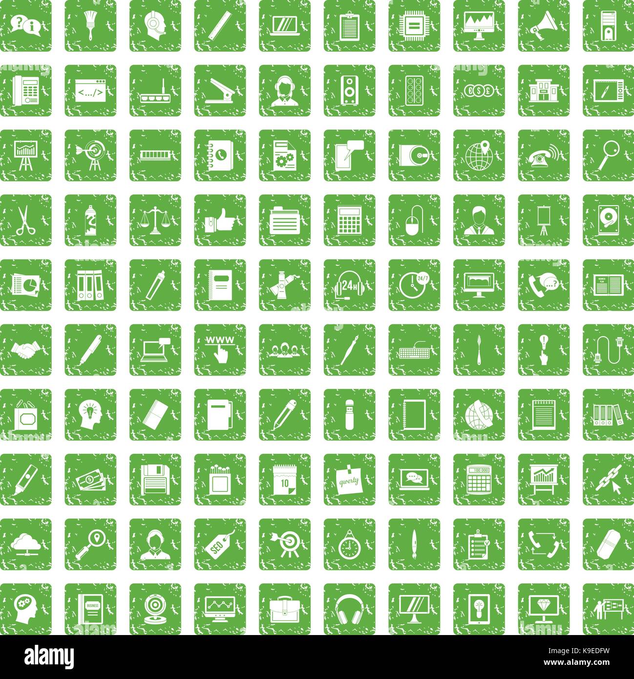 100 office work icons set grunge green Stock Vector Image & Art - Alamy