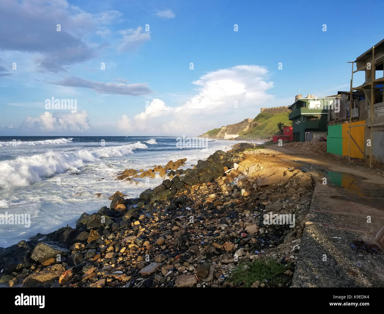 La Perla coastal community in Old San Juan under the city walls. Puerto ...