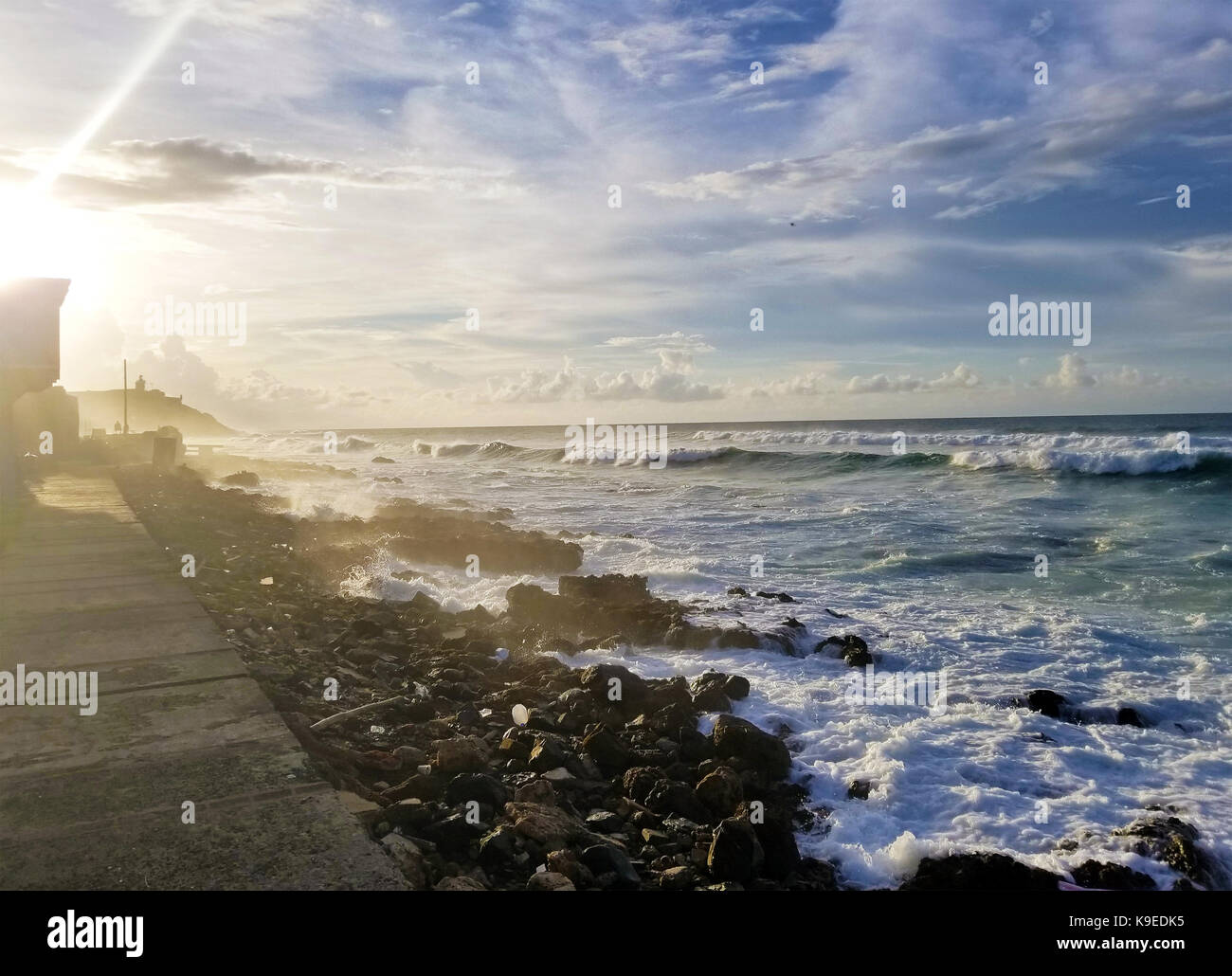 La Perla coastal community in Old San Juan under the city walls. Puerto ...