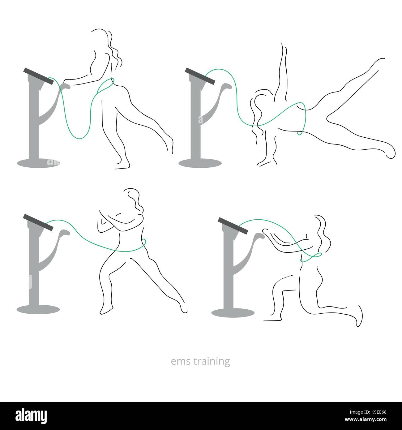 Ems workout stages - poses. Electric muscular stimulating fitness Stock ...