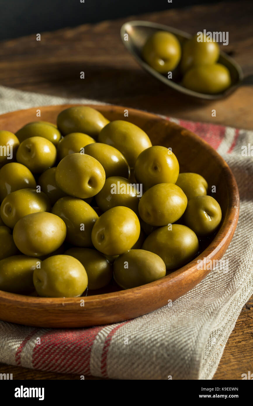 Organic Greek Green Olives in a Bowl Stock Photo - Alamy
