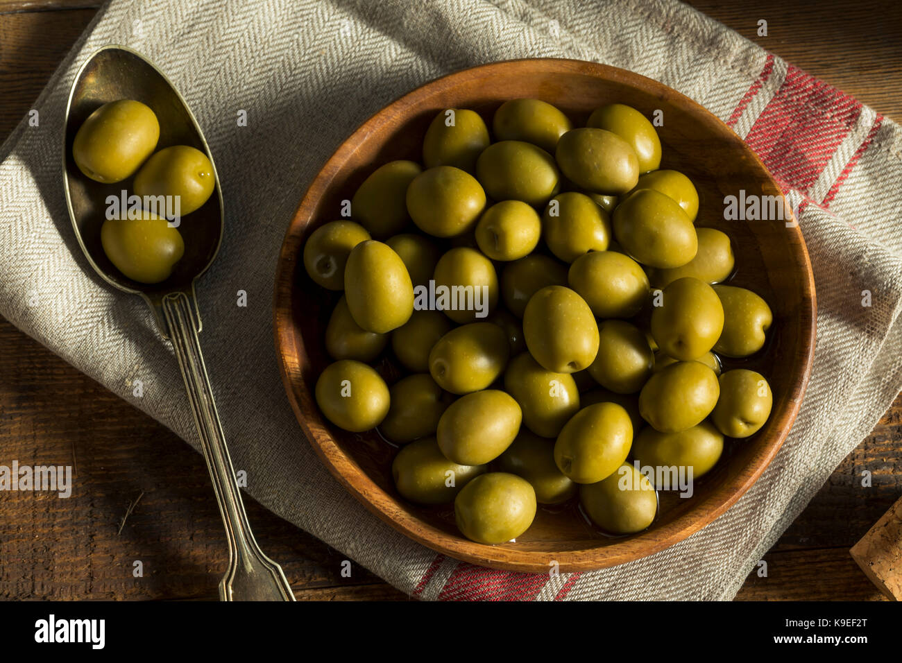 Organic Greek Green Olives in a Bowl Stock Photo - Alamy