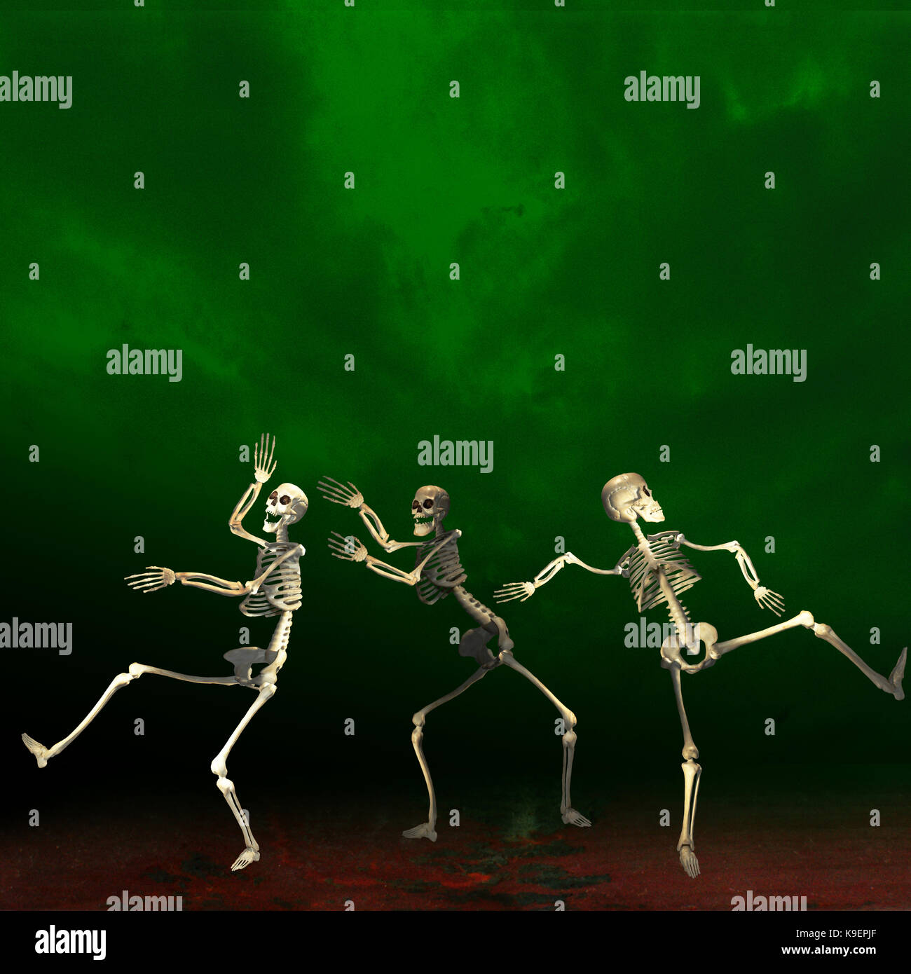 Halloween skeletons. Green background Stock Photo - Alamy