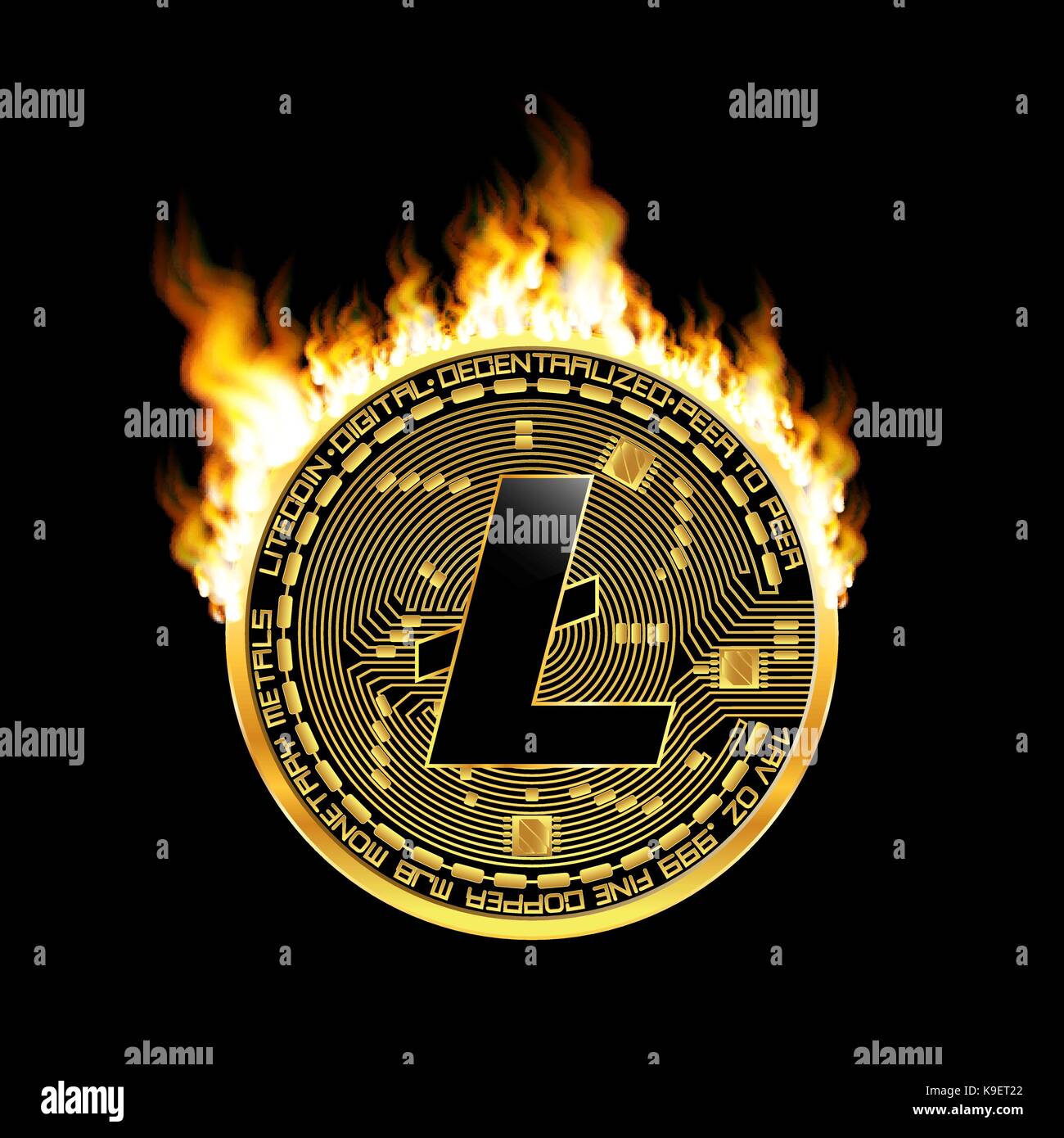 Crypto currency litecoin golden symbol on fire Stock Vector Image & Art ...