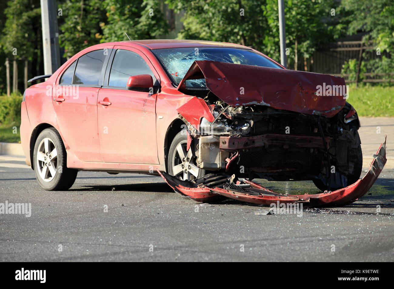 Car damaged in accident Frontal impact Stock Photo - Alamy