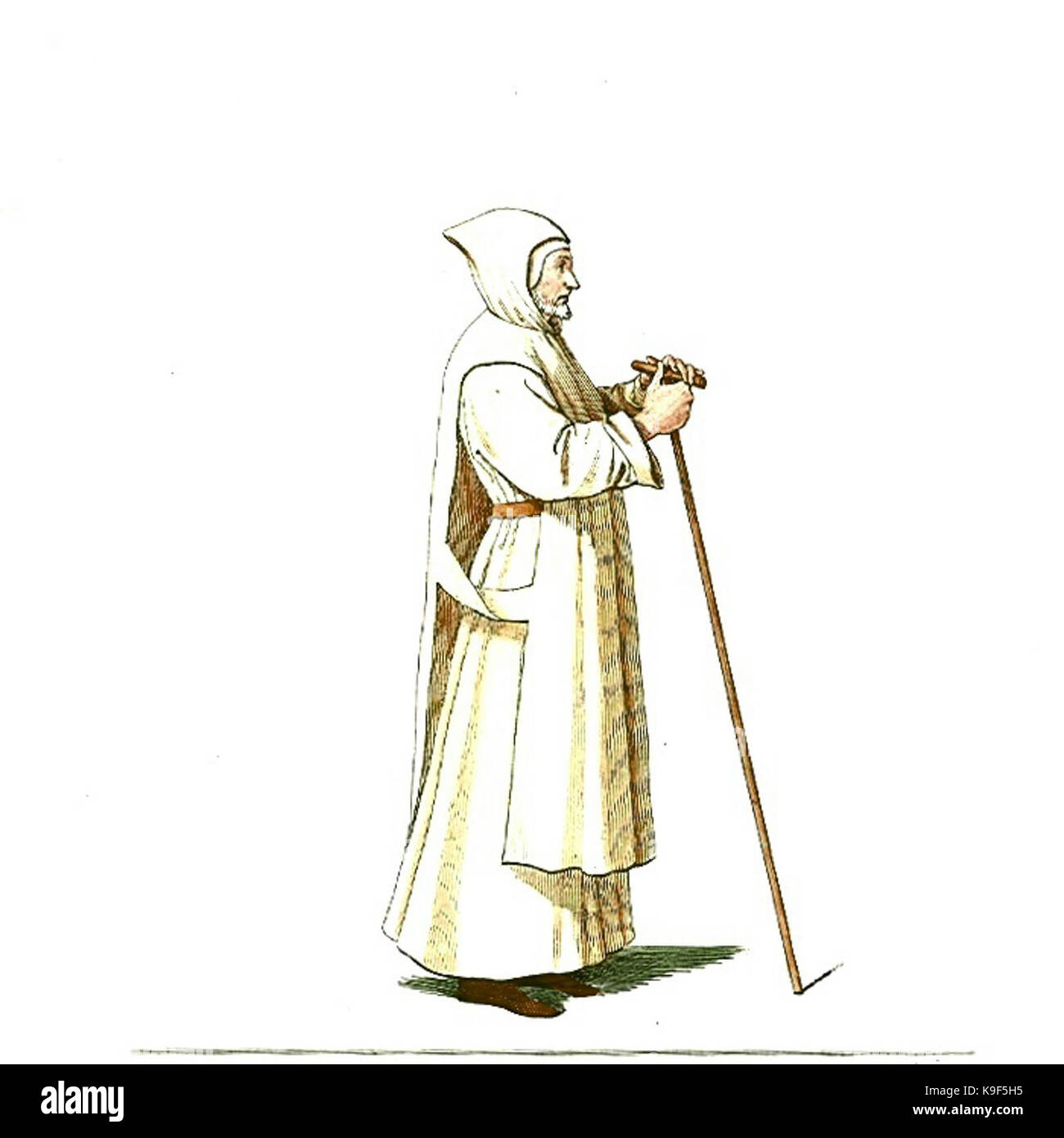 Medieval Man with Cloak and Staff Stock Photo - Alamy