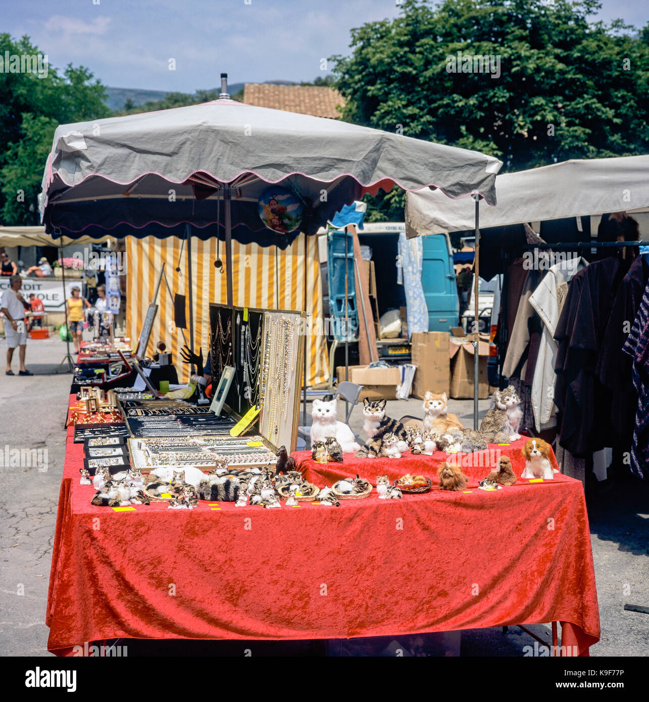 Trinkets stall, annual village fair, Montfroc, Drôme, Provence, France ...
