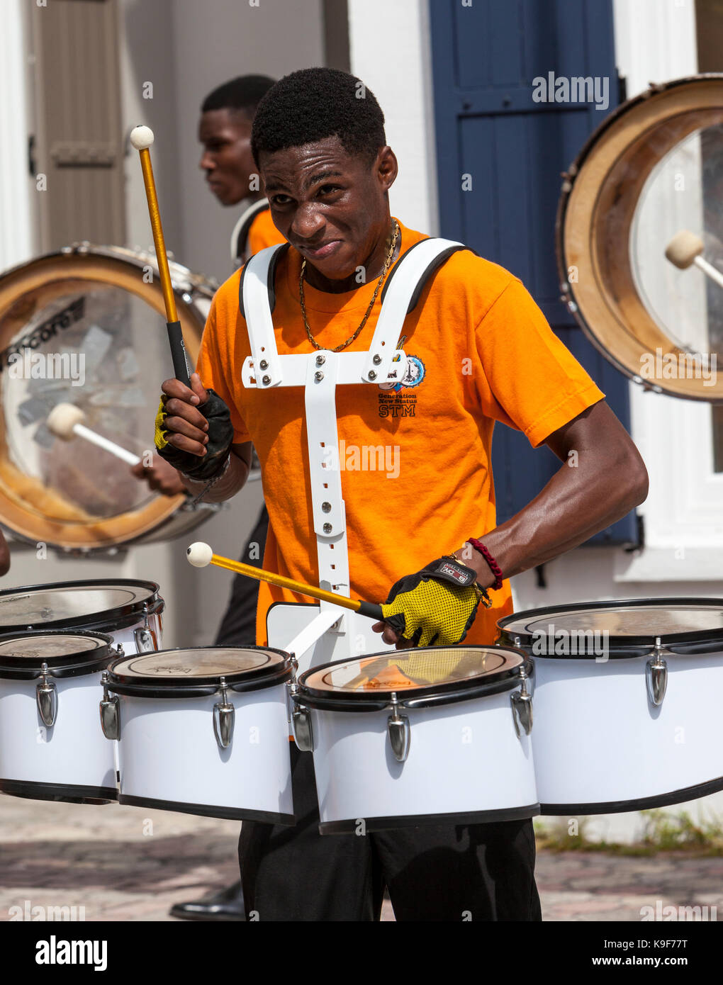 Philipsburg, Sint Maarten. Young Men's Drummer Band Performing on Front ...