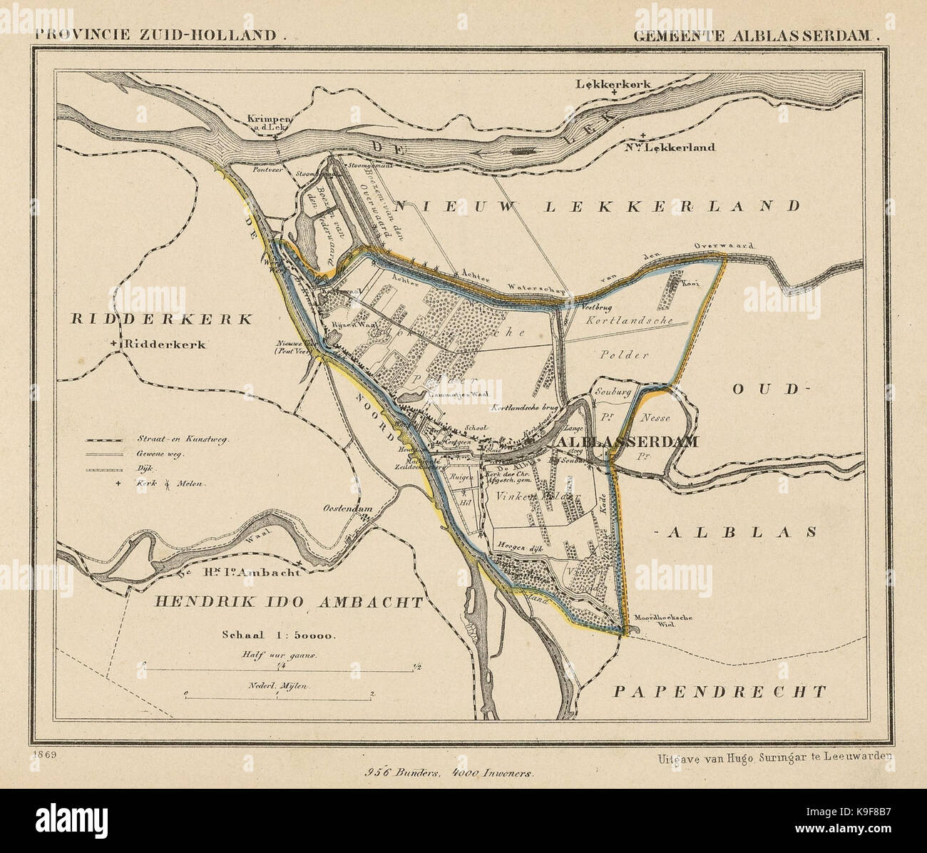 Netherlands, Alblasserdam, map of 1869 Stock Photo - Alamy