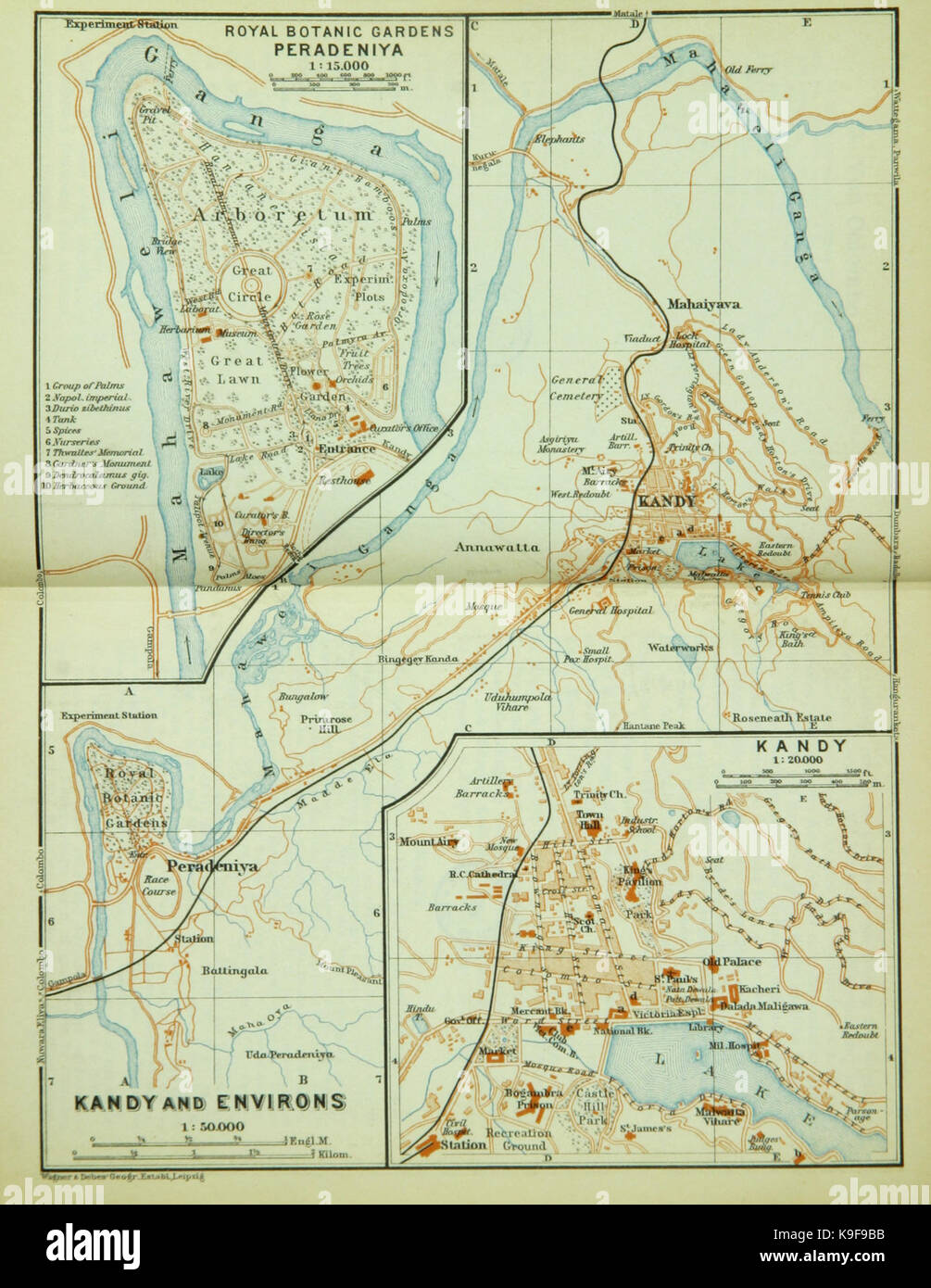 Map of Kandy and environs (Baedeker, 1914 Stock Photo - Alamy