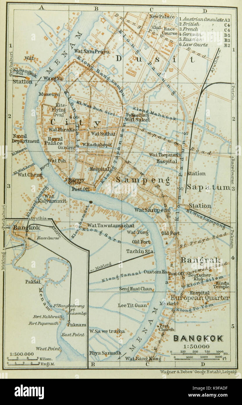 Map of Bangkok (Baedeker, 1914 Stock Photo - Alamy