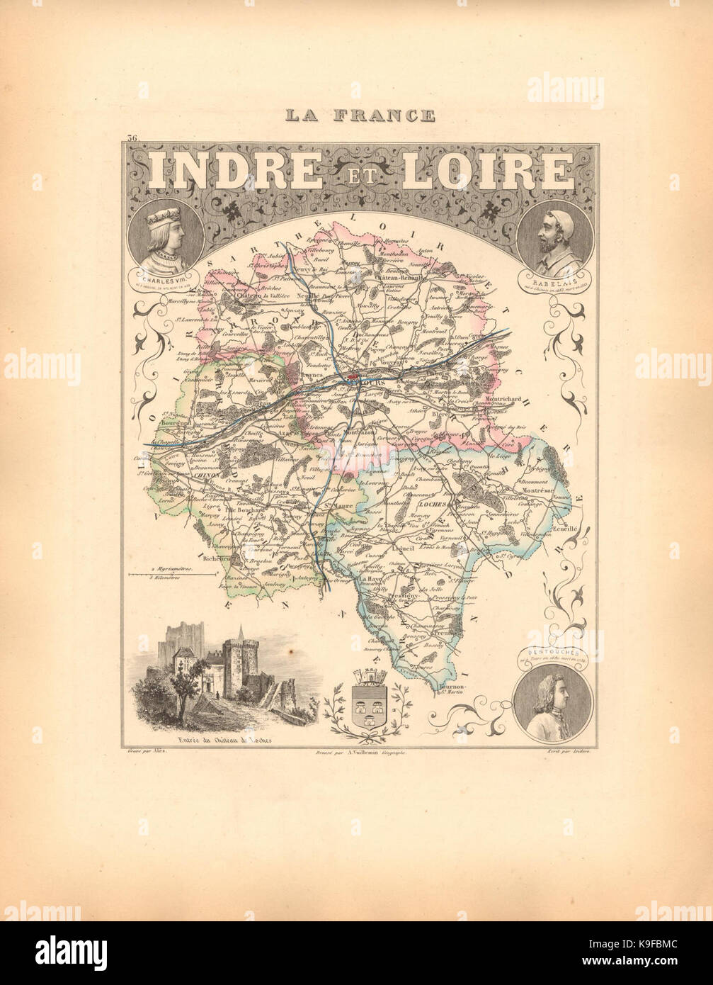 Map of Indre et Loire by Alexandre Vuillemin 1858 Stock Photo - Alamy