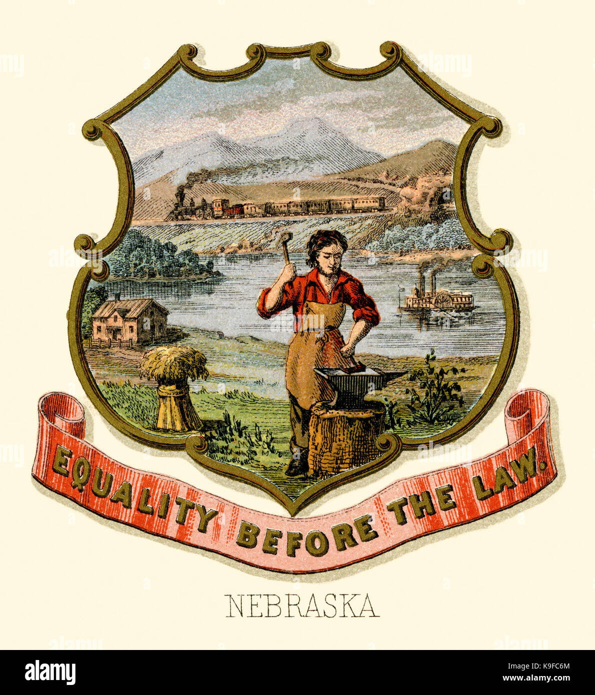 Nebraska state coat of arms (illustrated, 1876 Stock Photo - Alamy