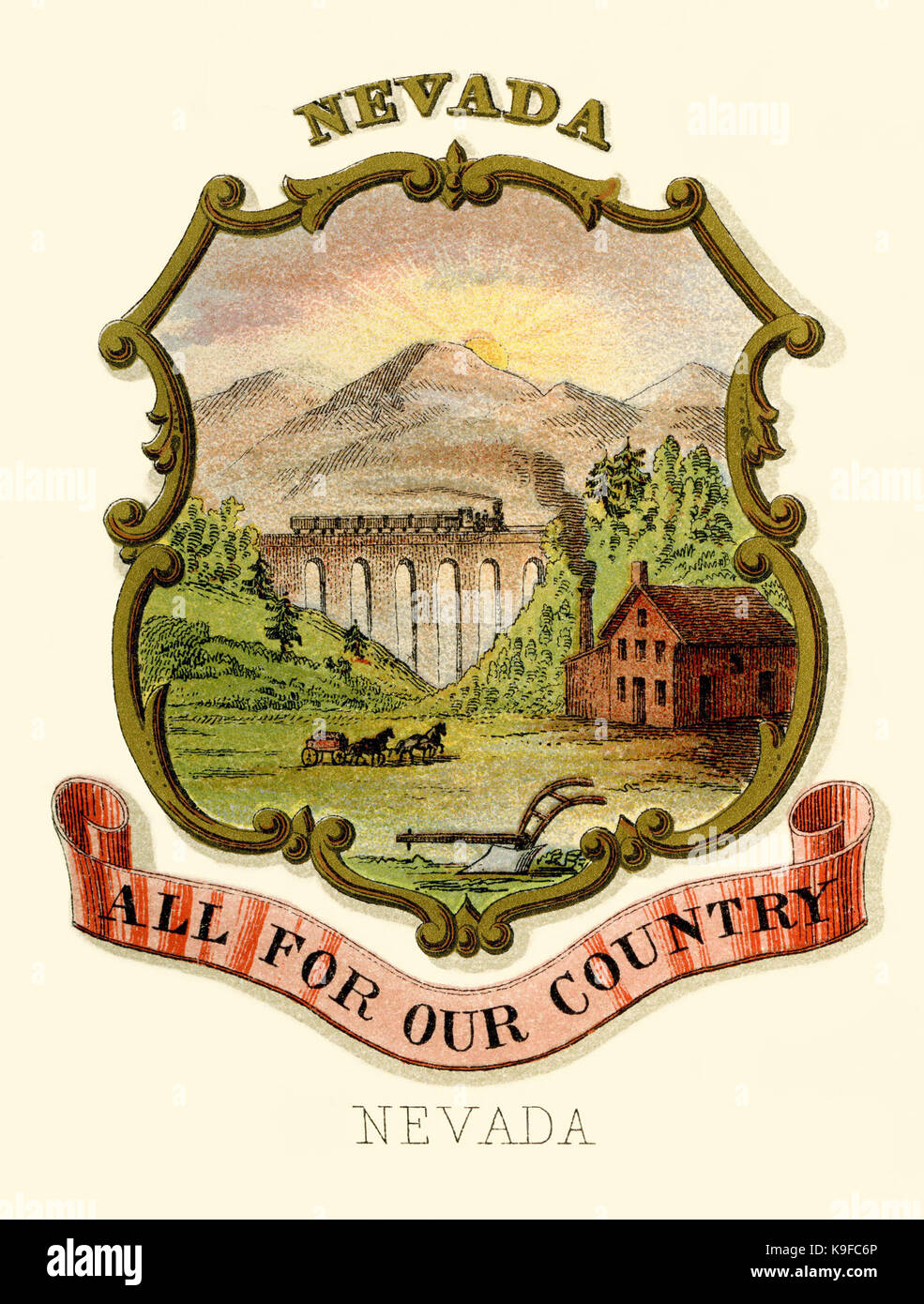 Nevada state coat of arms (illustrated, 1876 Stock Photo - Alamy