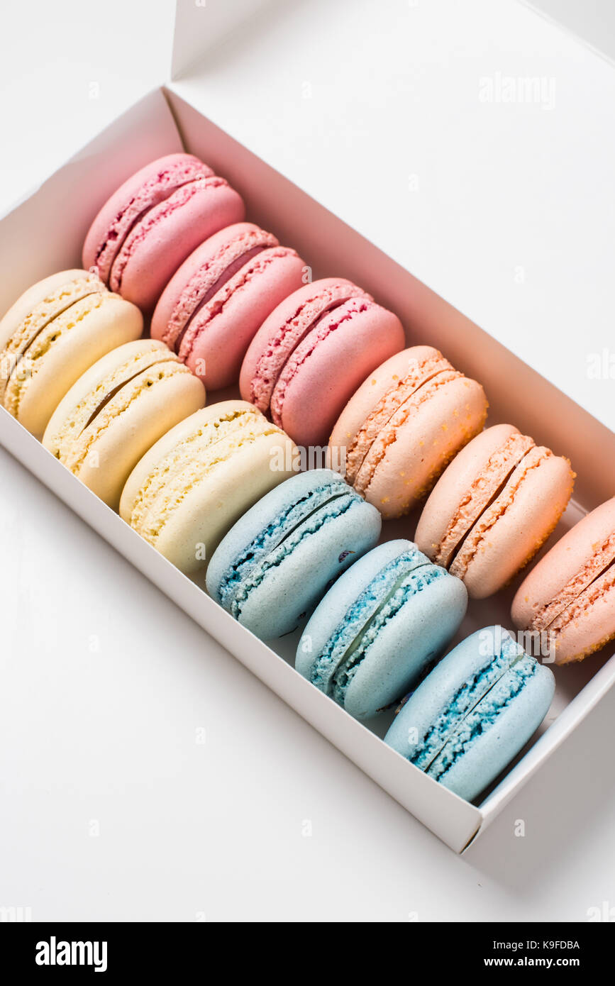 Colorful assorted macaroon cookies in a gift box, european desserts ...