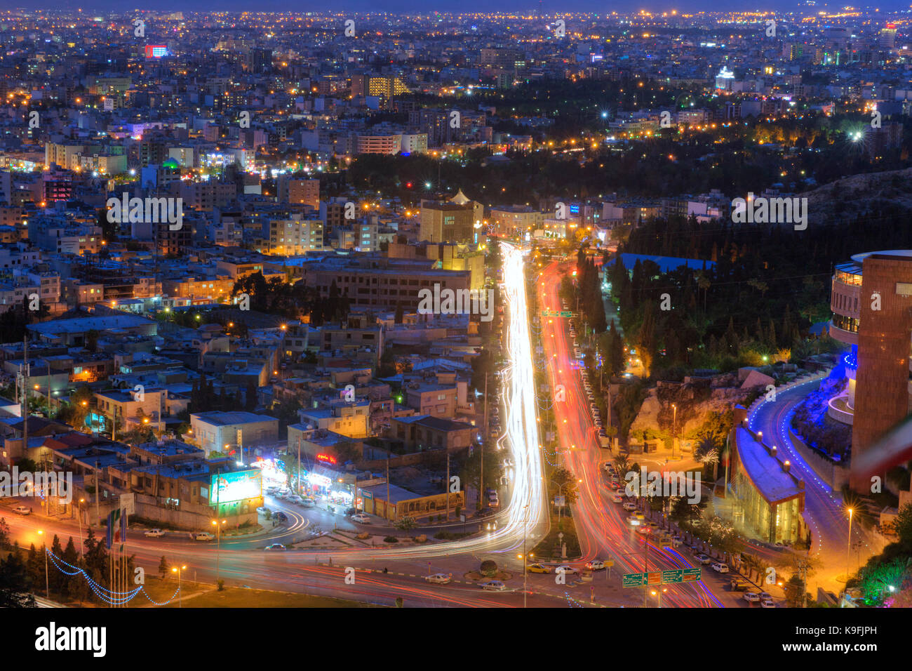 Fars Province, Shiraz, Iran - 18 april, 2017: Aerial view of night ...