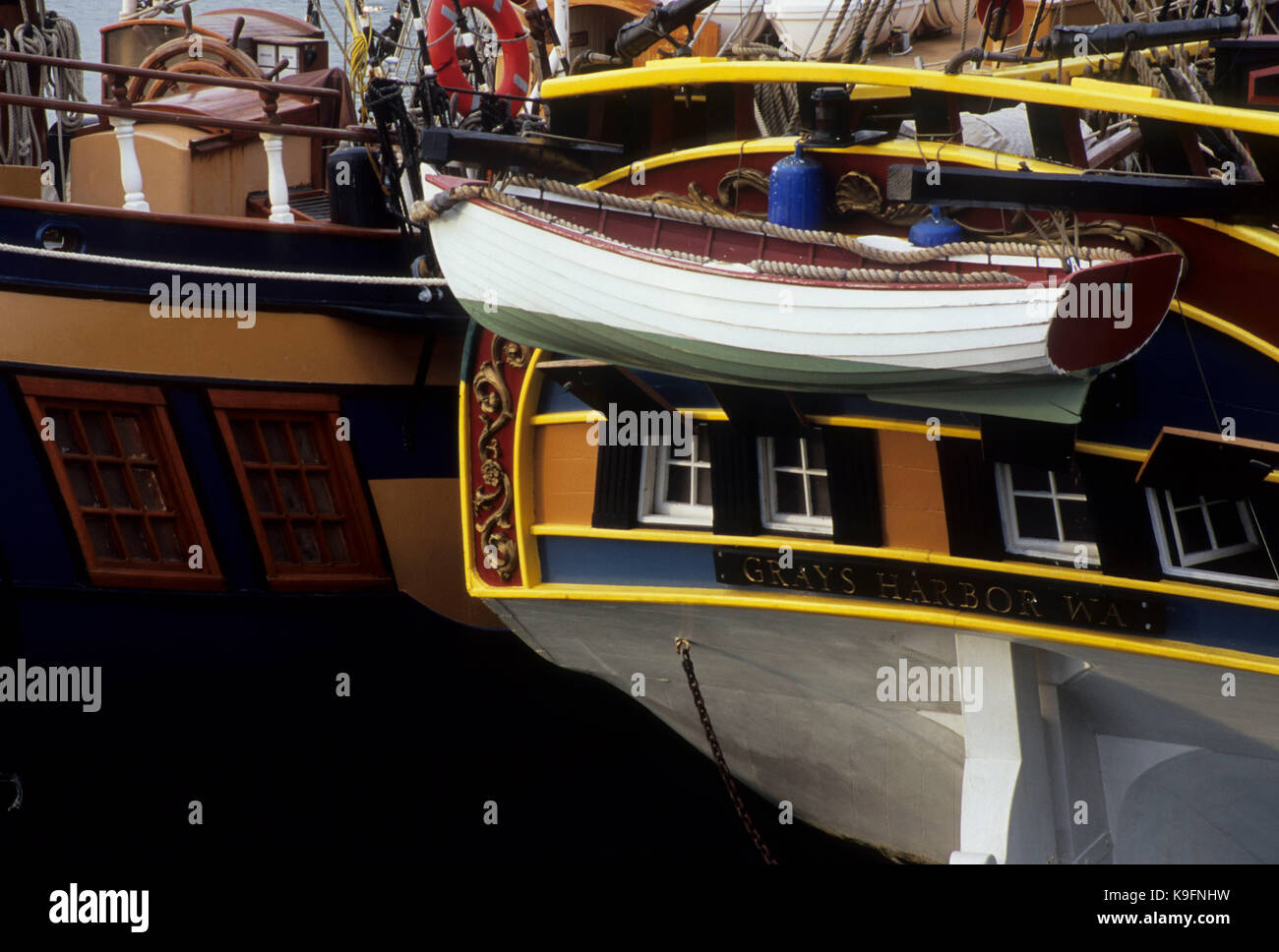 Lady Washington tall ship detail, Rose Festival, Portland, Oregon Stock ...