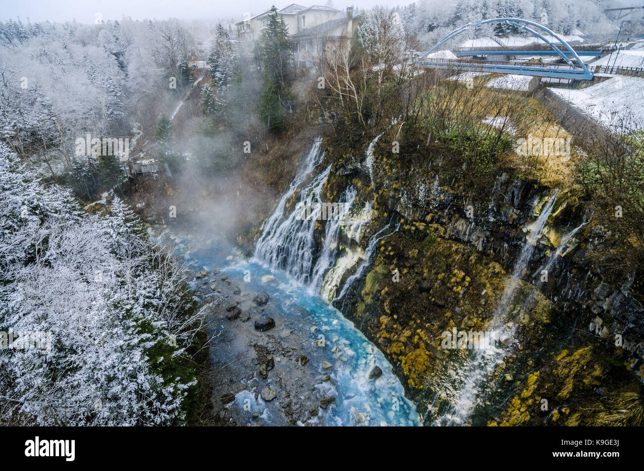 Shirogane hot spring village of Biei City, stands this 30m tall ...