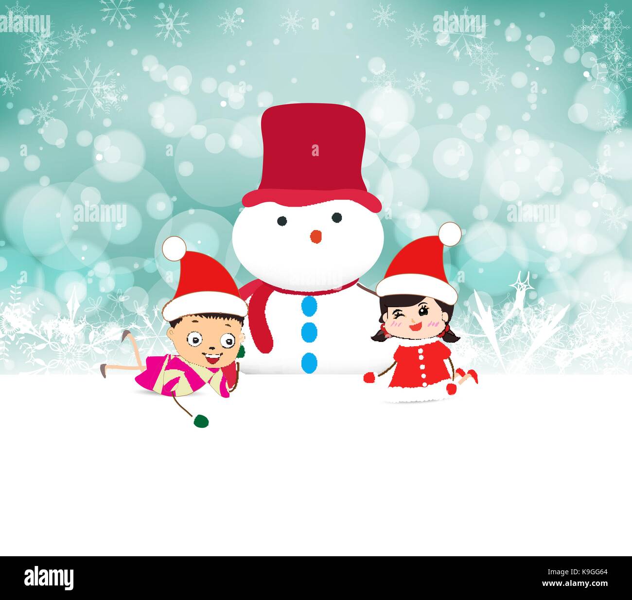 kids and snowman background with snowflakes Stock Vector Image & Art ...