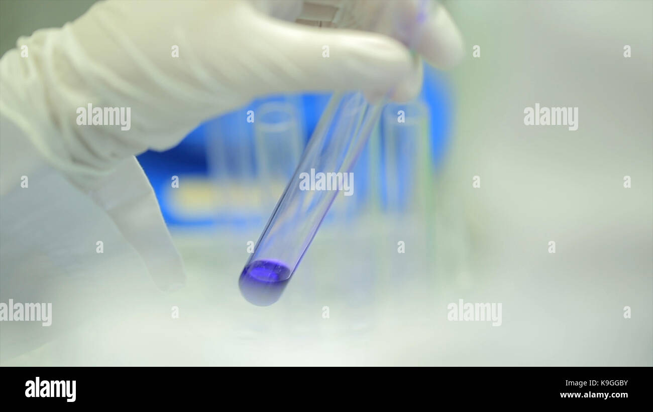 Test tubes closeup. Medical equipment. Close-up footage of a scientist ...