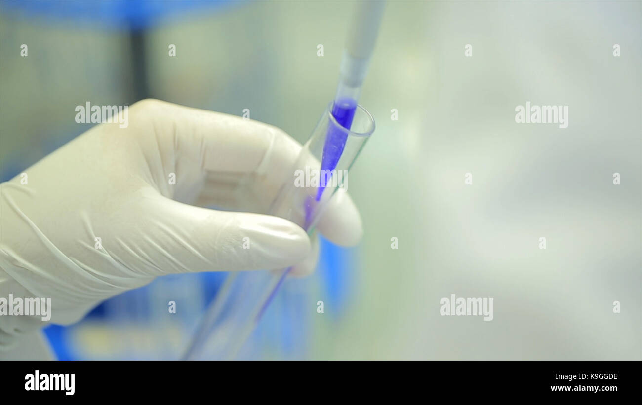 Test tubes closeup. Medical equipment. Close-up footage of a scientist ...