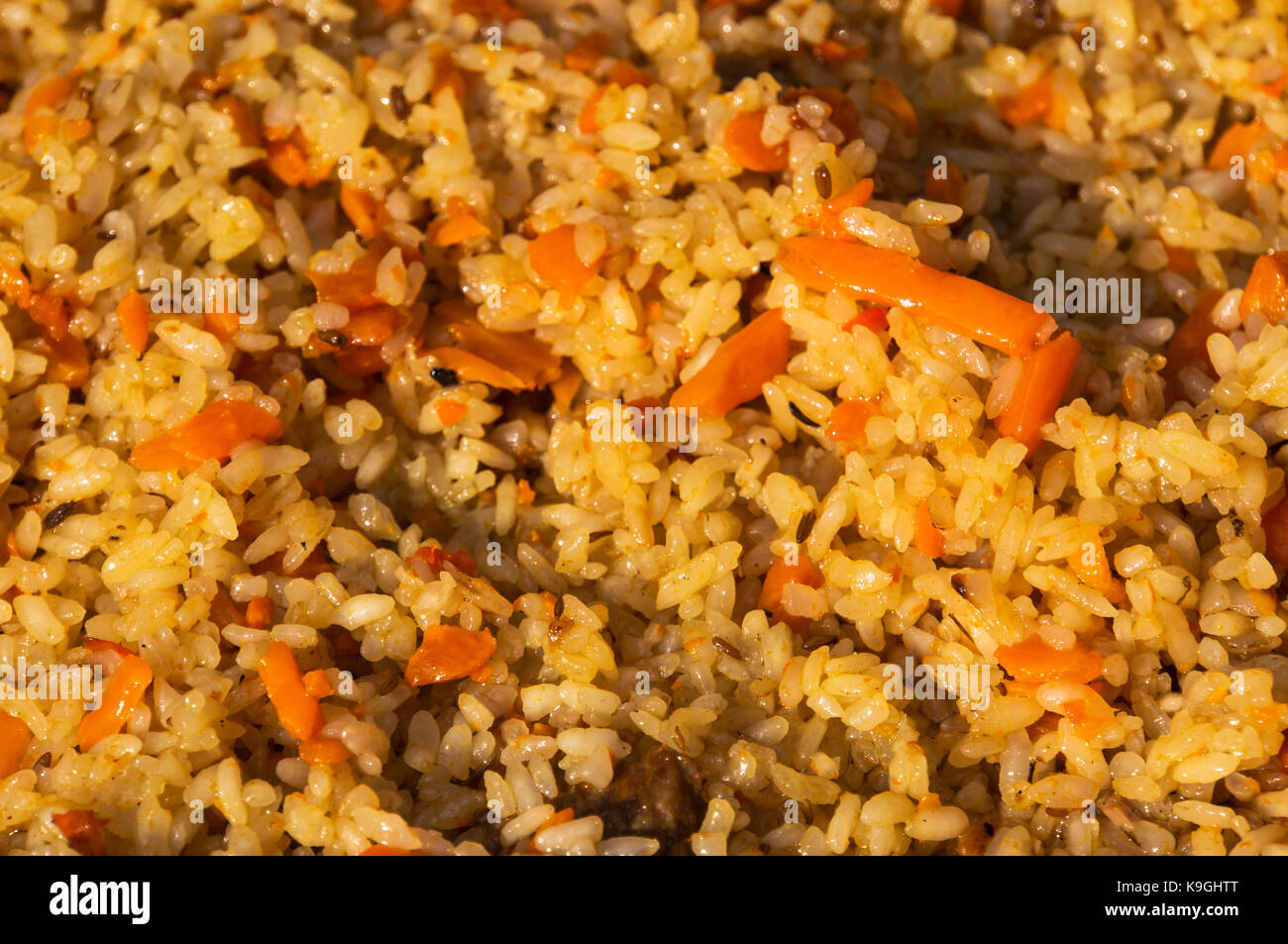 Traditional Middle Eastern or Indian dish of rice pilaf cooked with ...
