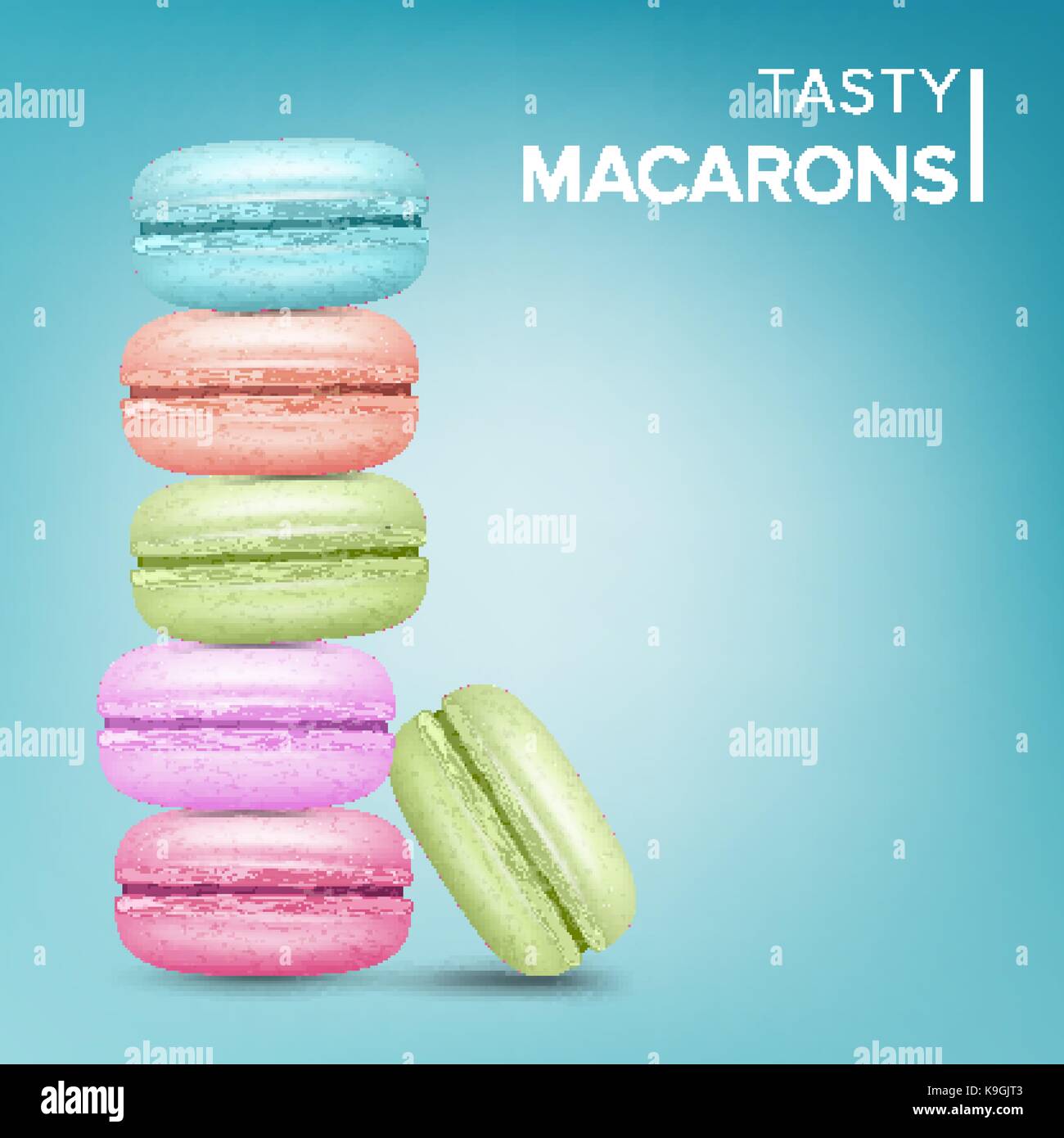 Colourful Macarons Vector. Tasty Sweet French Macaroons On Blue ...