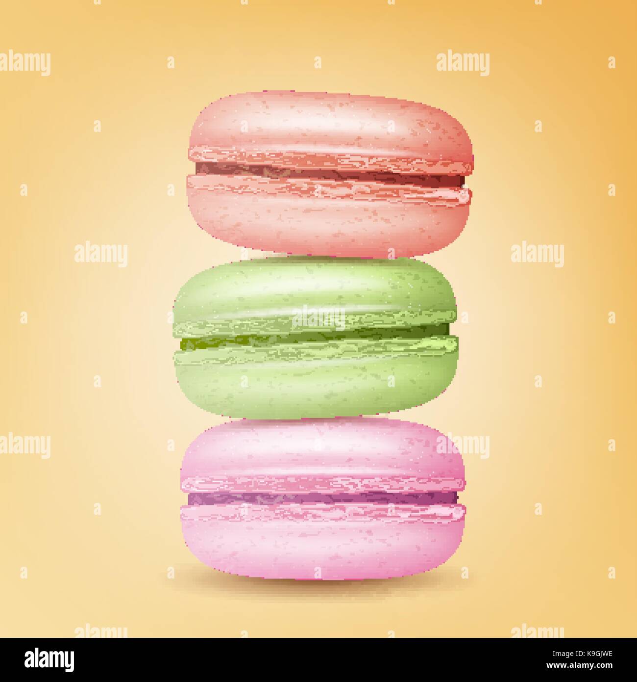 Realistic Macarons Vector. Sweet French Macaroons On Yellow Background ...