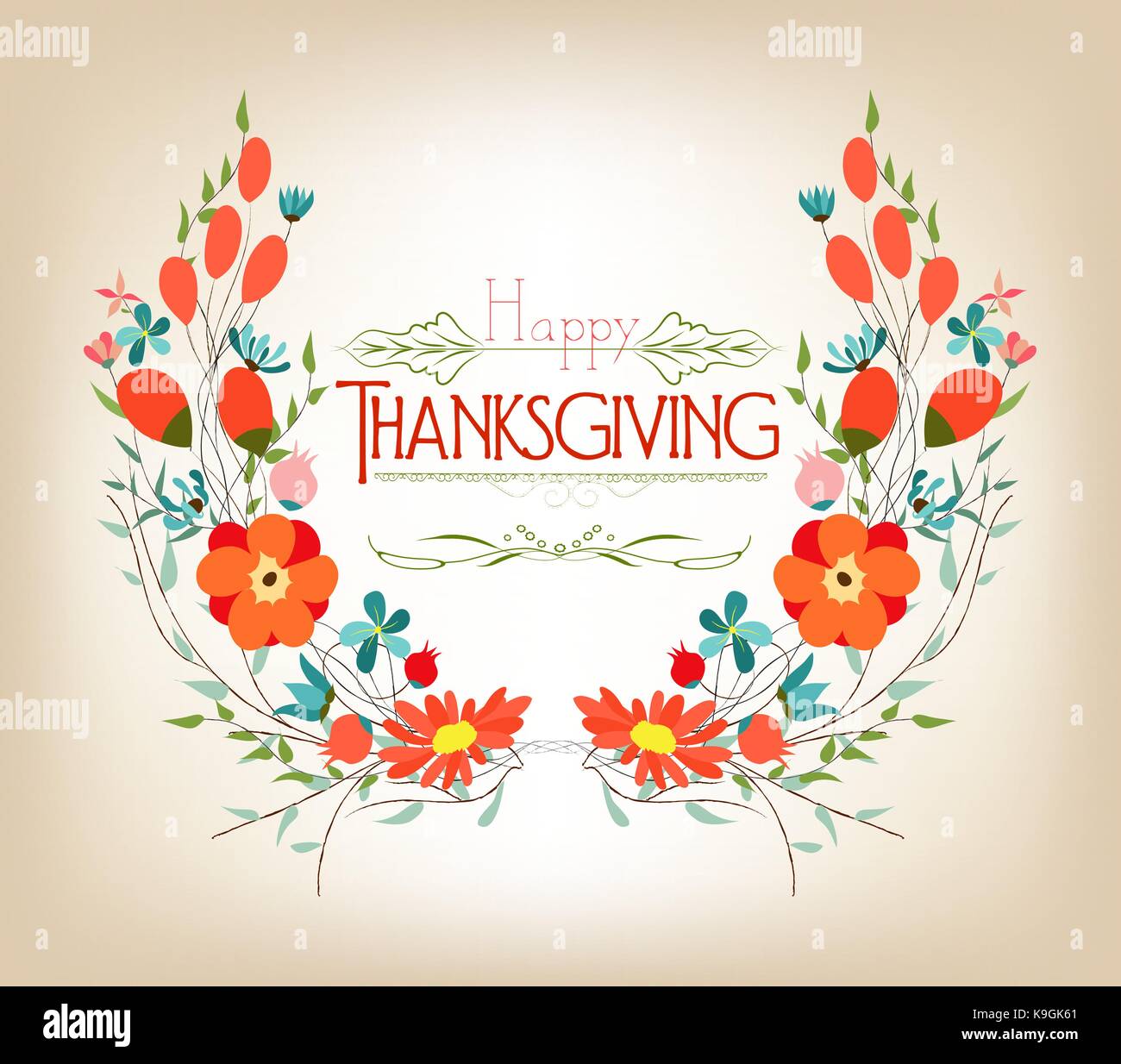 Floral background thanksgiving greeting card with decorative flowers ...