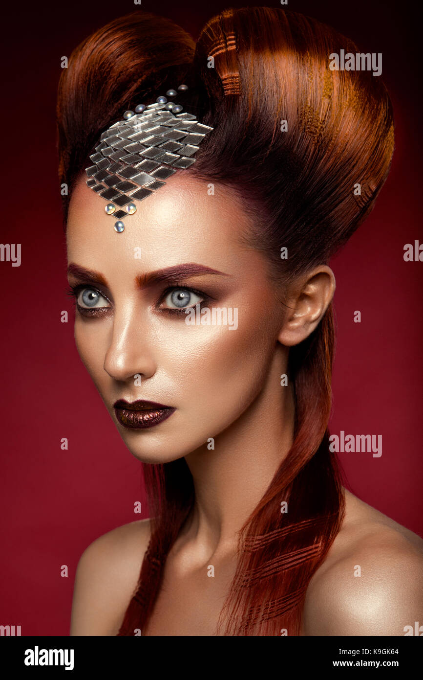 Shot of a futuristic young woman. Red hair Stock Photo - Alamy
