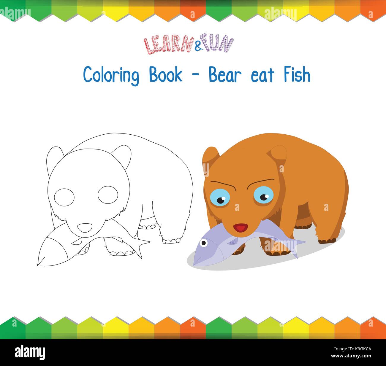 Bear eat fish coloring book educational game Stock Vector Image & Art ...