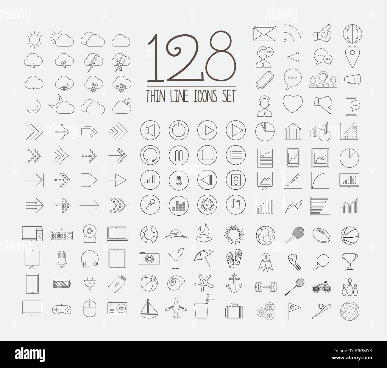 128 Trendy Thin Icons Set Stock Vector Image & Art - Alamy
