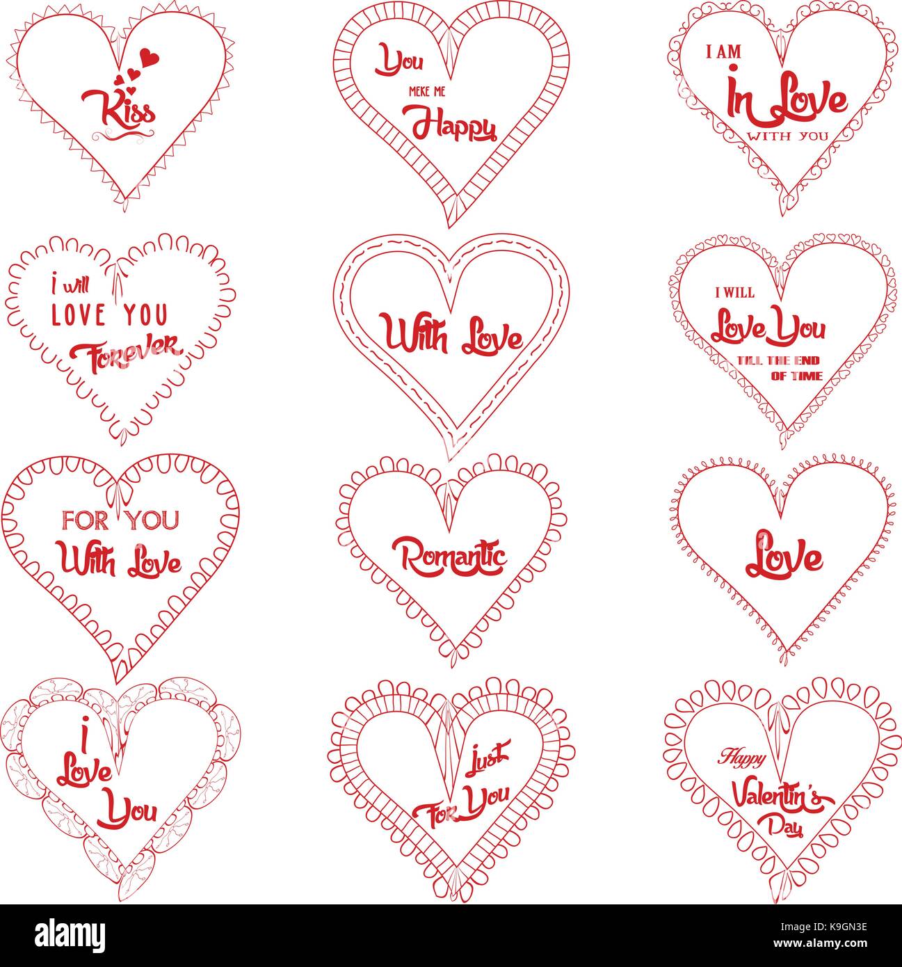 valentine's greeting in hearts doodle frame set Stock Vector Image ...