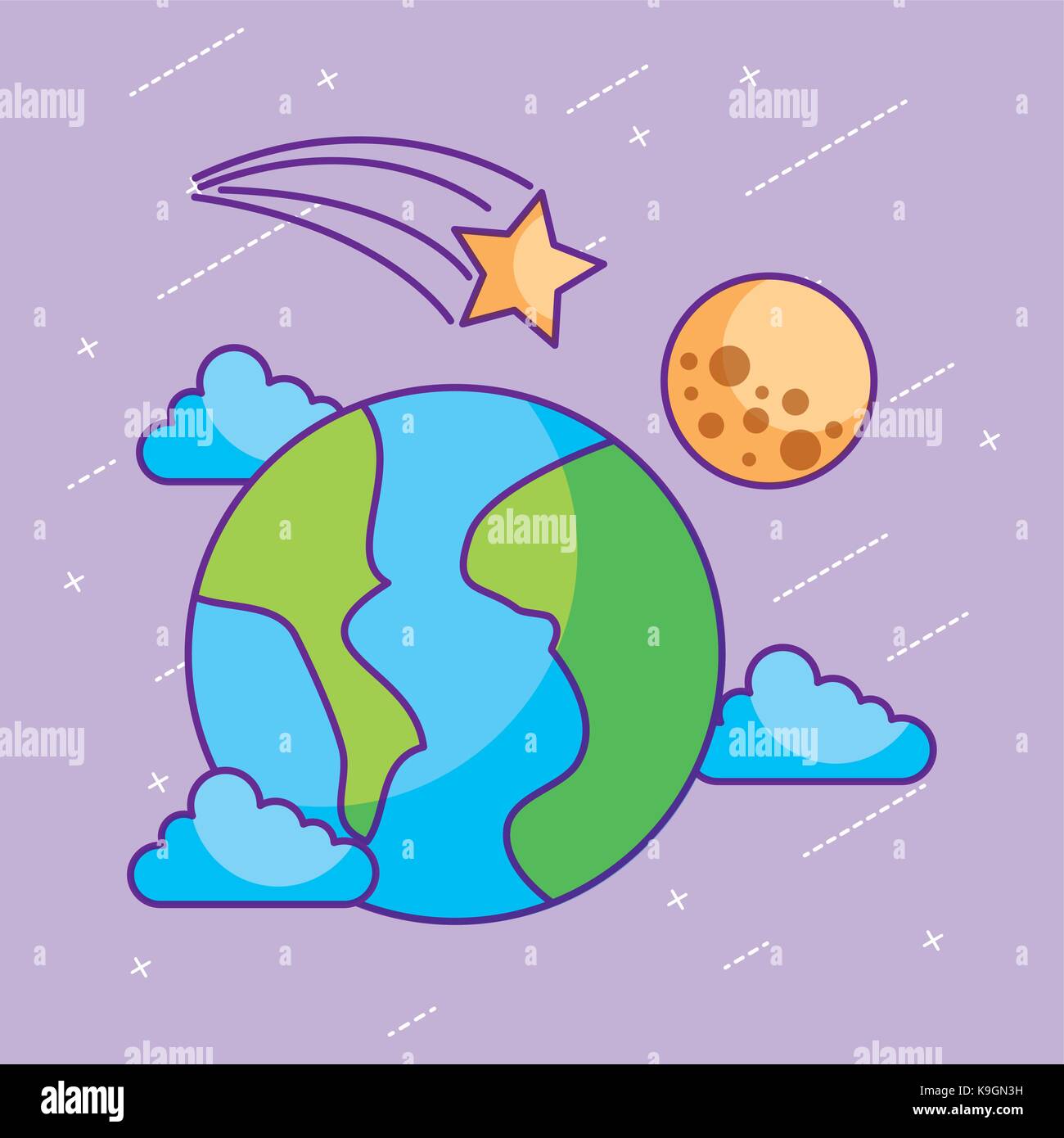 planet earth star moon clouds space universe vector illustration Stock ...