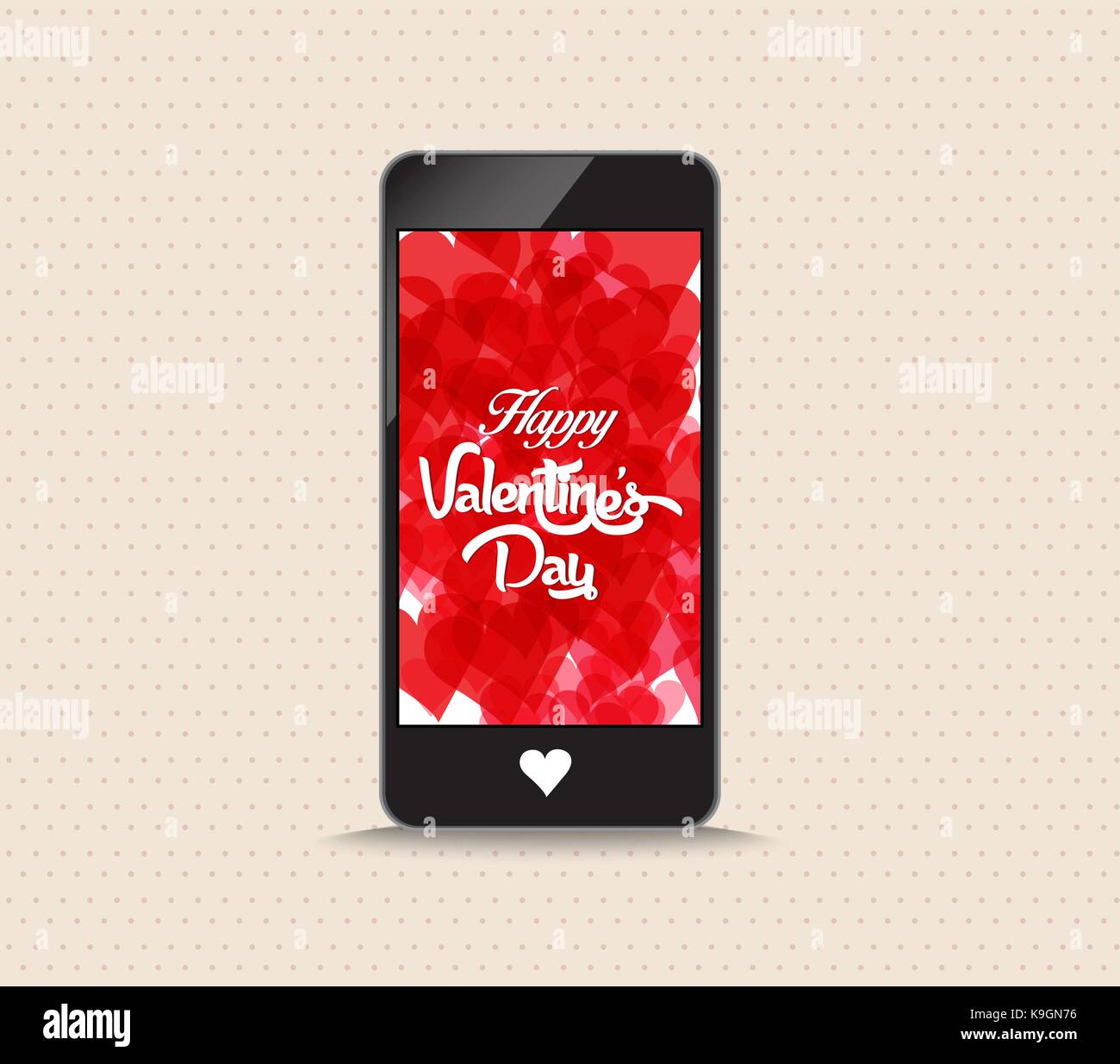 Happy valentines day with hearts red color phone Stock Vector Image ...