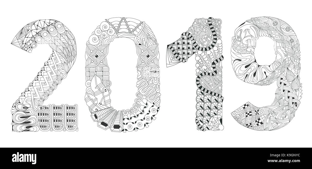 Number 2019 Zentangle. Vector decorative object Stock Vector Image ...