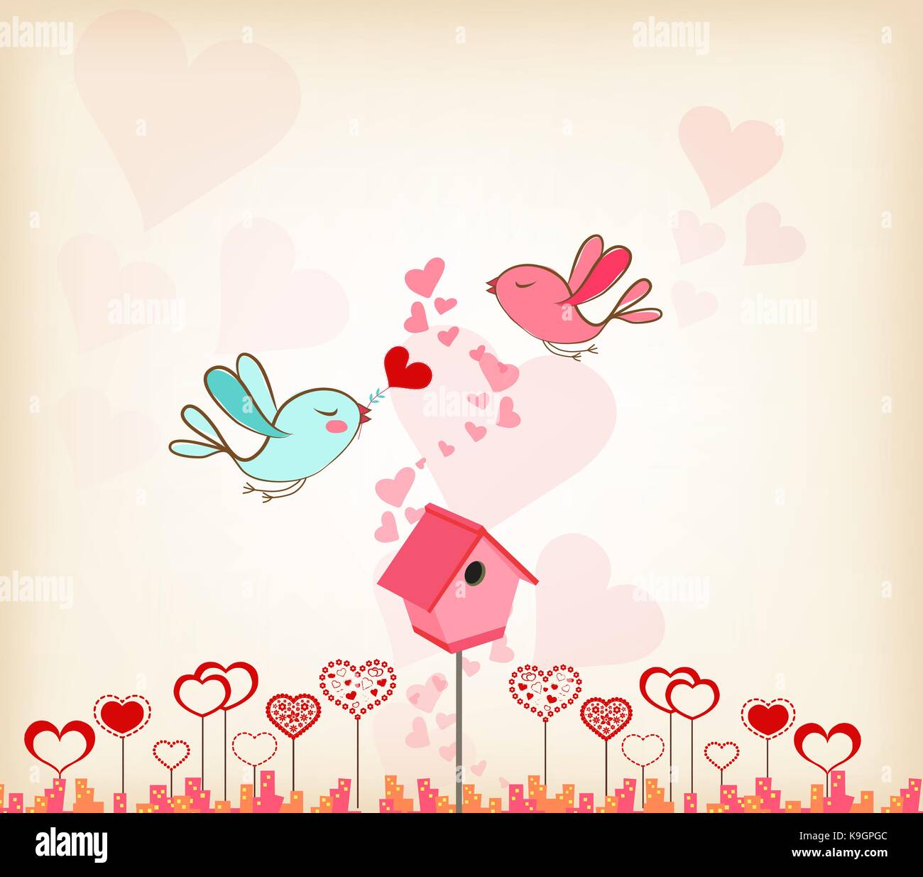 valentines day background with birdhouse Stock Vector Image & Art - Alamy
