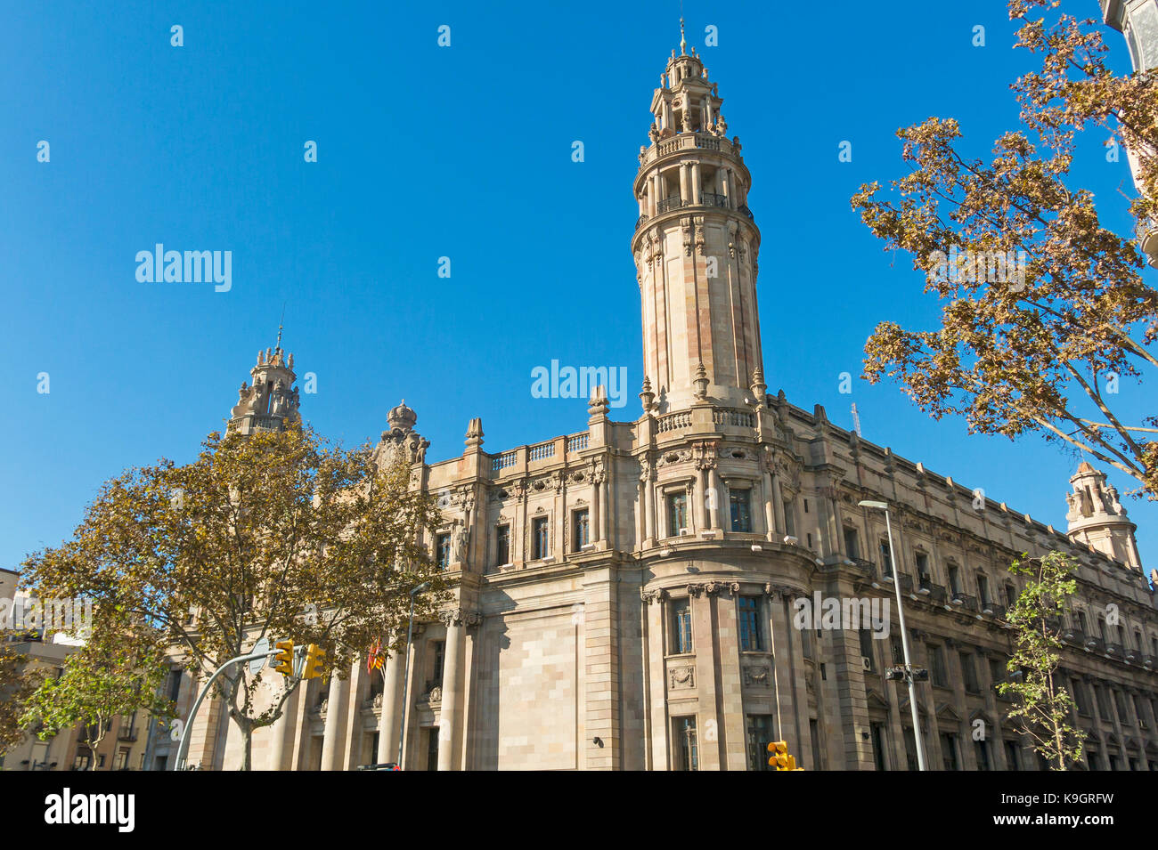 The famous central Post Office building in the city of Barcelona, Spain ...
