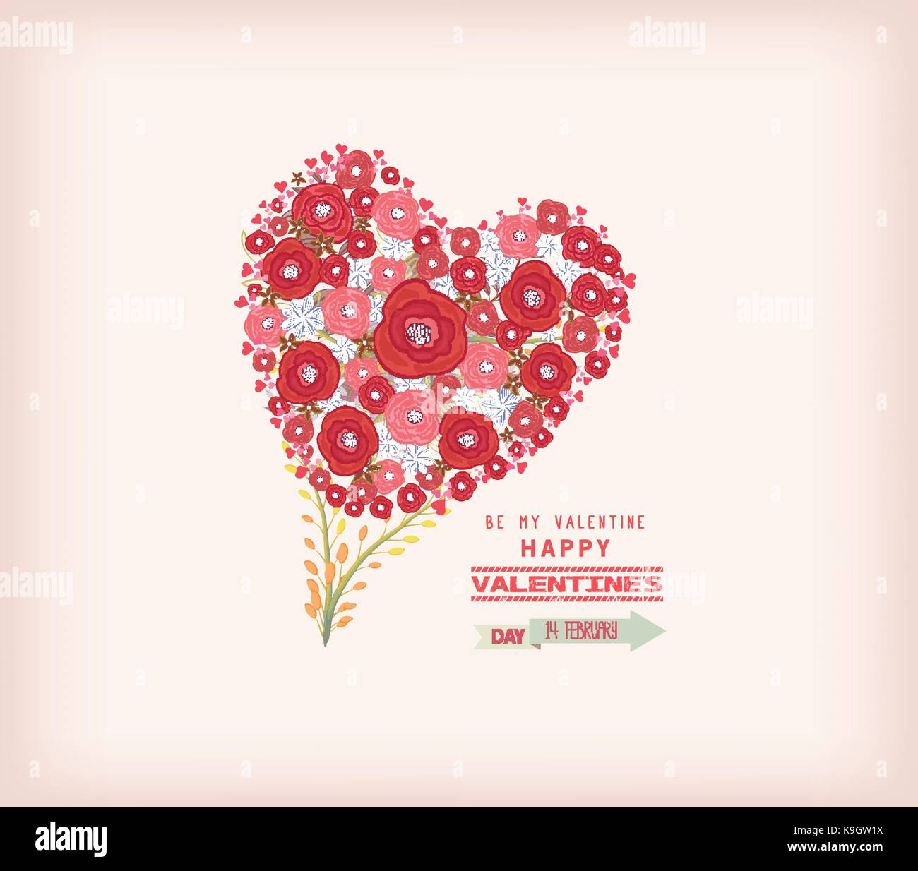 Valentines day card. Bright flowers in shape of heart Stock Vector ...