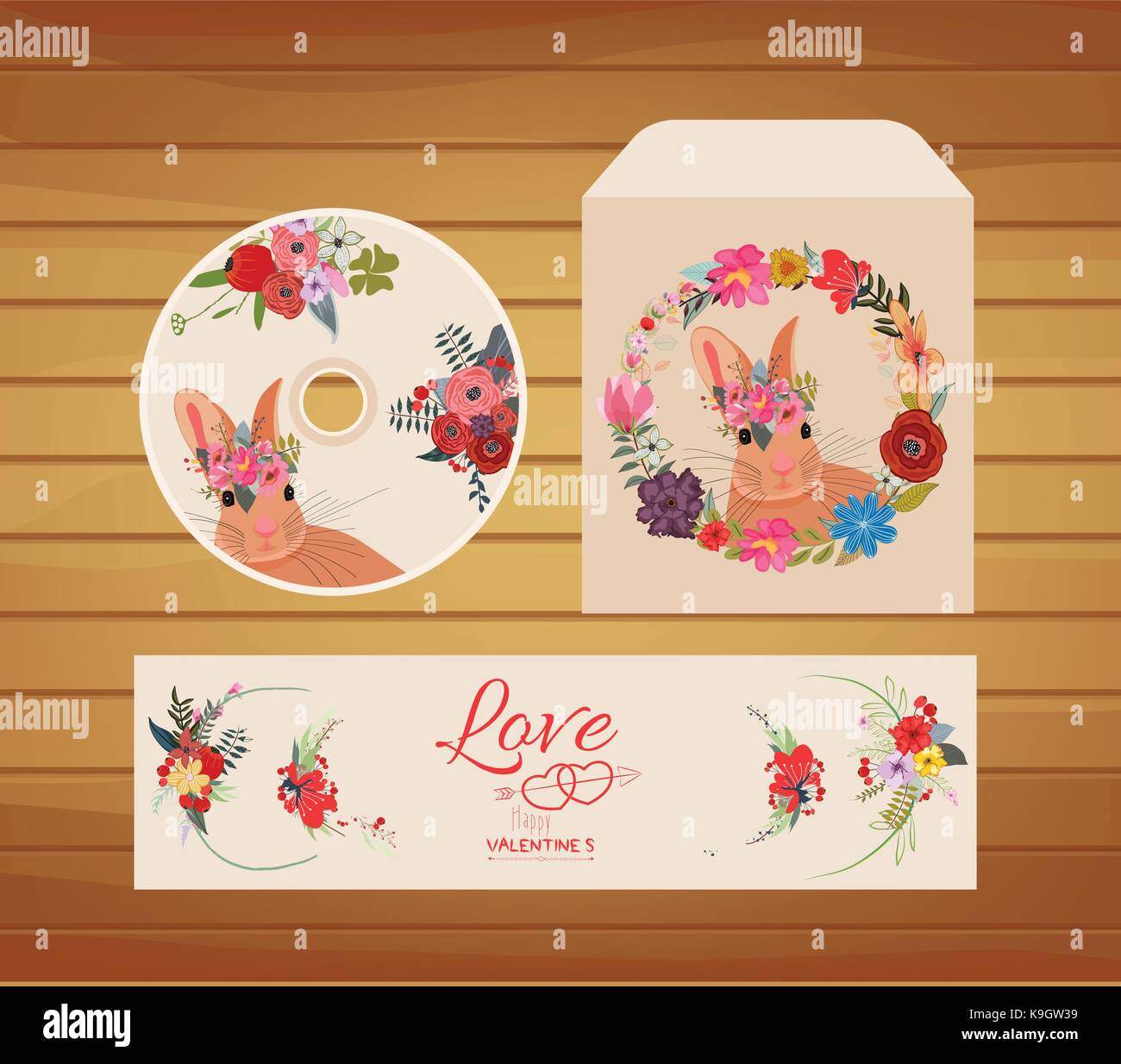 Template for cd cover with floral bunny background Stock Vector Image ...