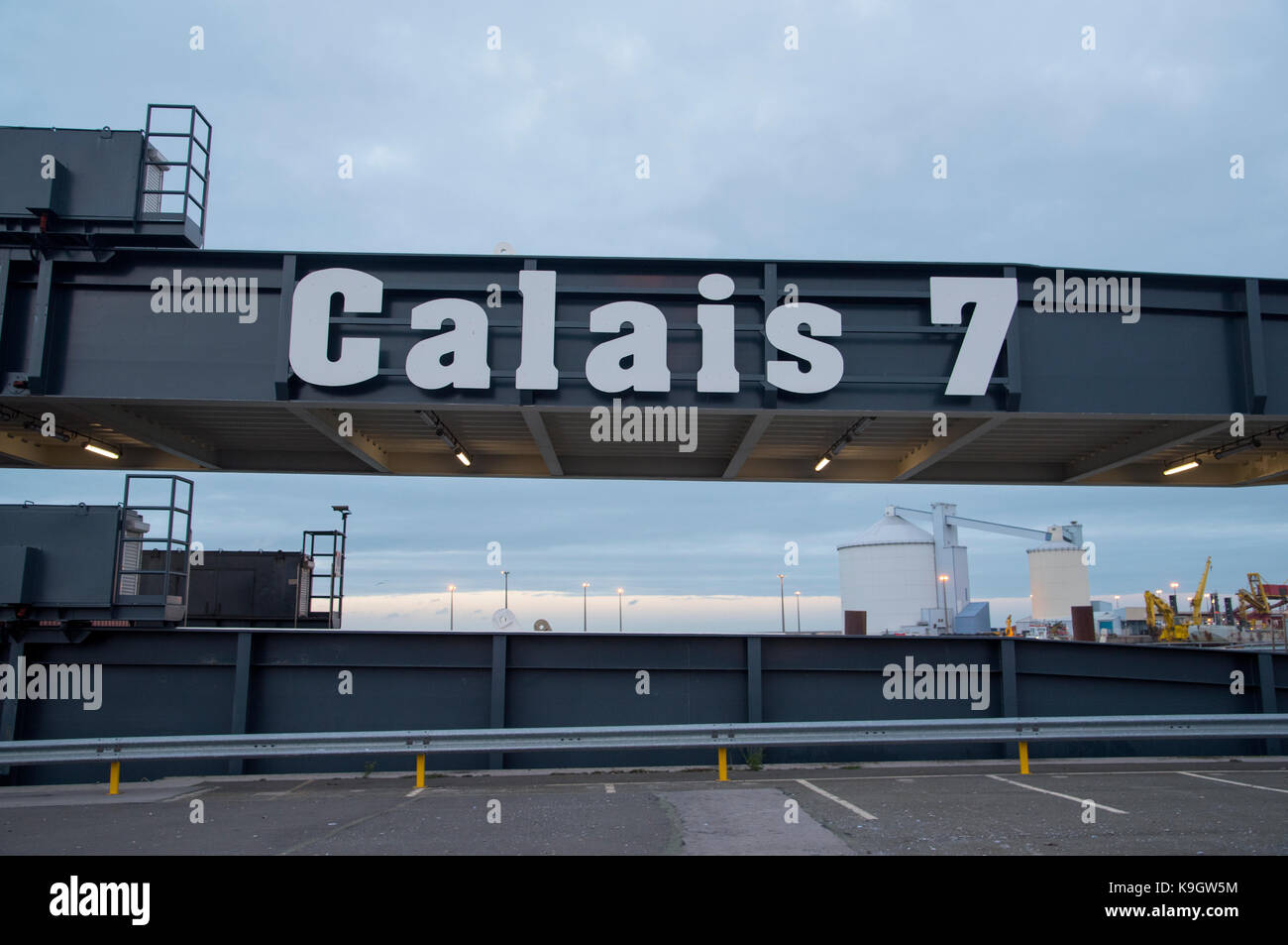 Loading ramp on dock 7 at Calais ferry port, dusk Stock Photo - Alamy
