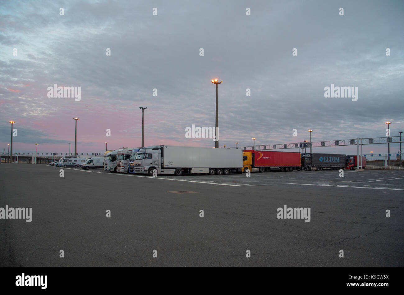 Loading ramp on dock 7 at Calais ferry port, dusk Stock Photo - Alamy