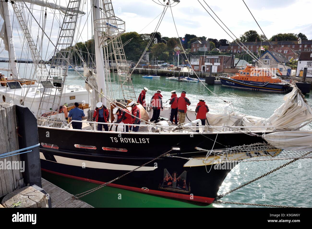 TS royalist sail training ship with sea cadets on board preparing to ...