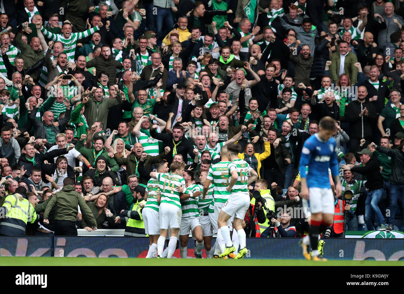 Celtic players celebrate their first goal scored by Tom Rogic during ...
