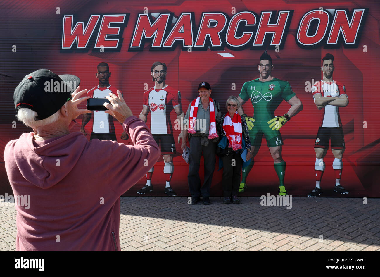 Southampton fans pose for a photograph during the Premier League match ...