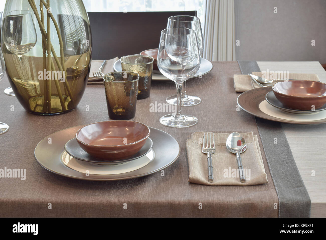 Close up modern classic dining set o wooden dining table Stock Photo ...